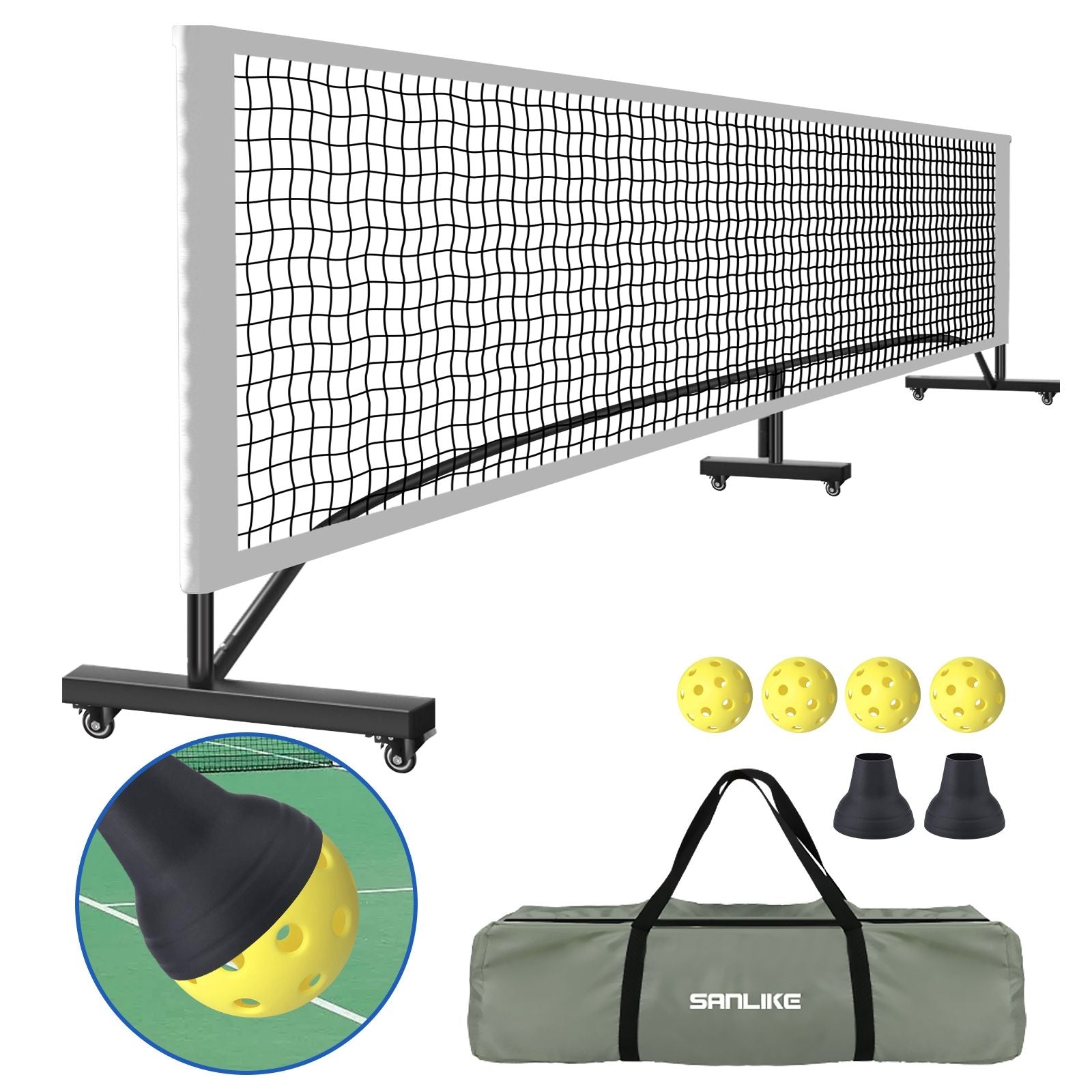SANLIKE 22ft Portable Table Tennis Net System Kit Wheeled design for q ...