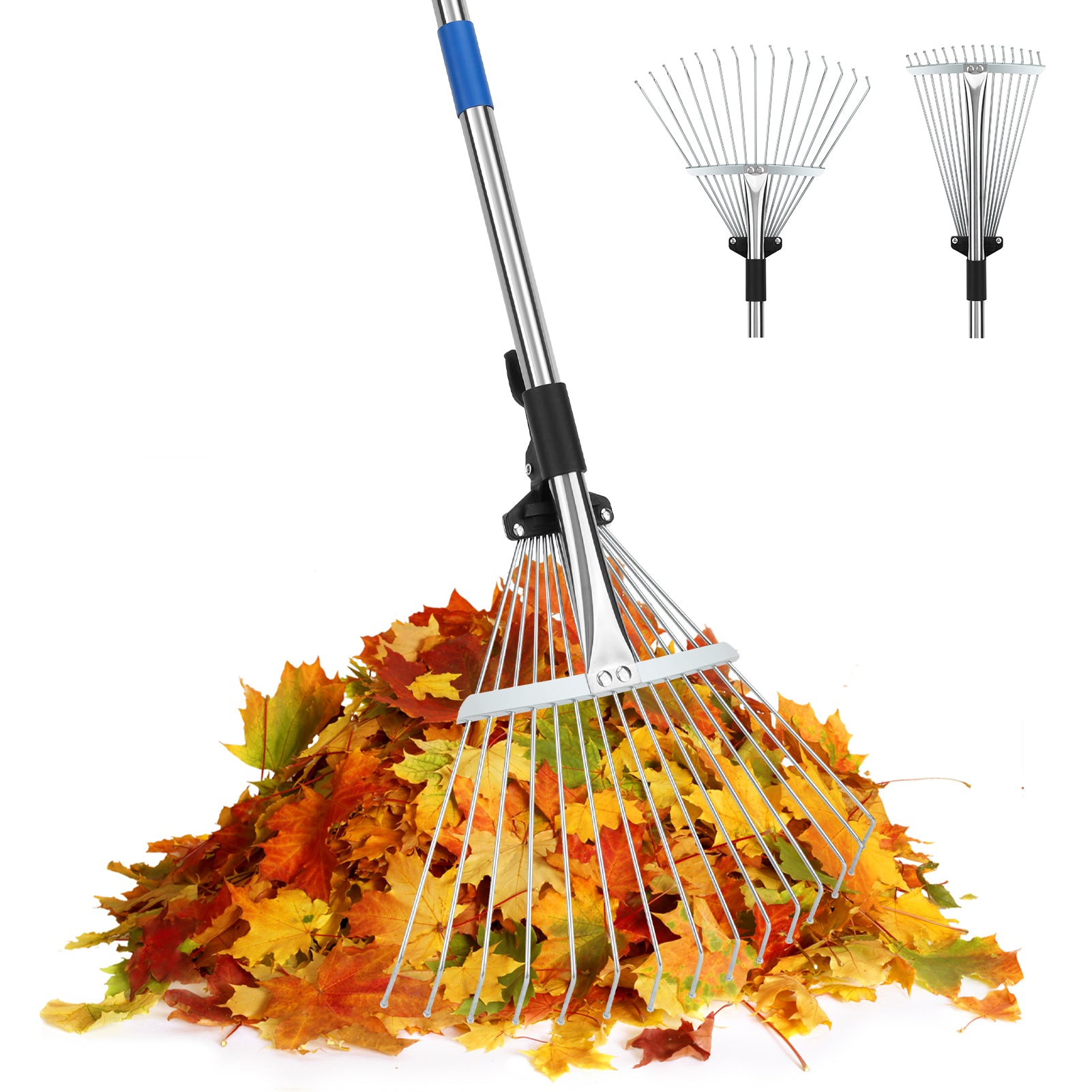 SANLIKE Metal rake, leaf rake with adjustable handle, garden leaf rake ...