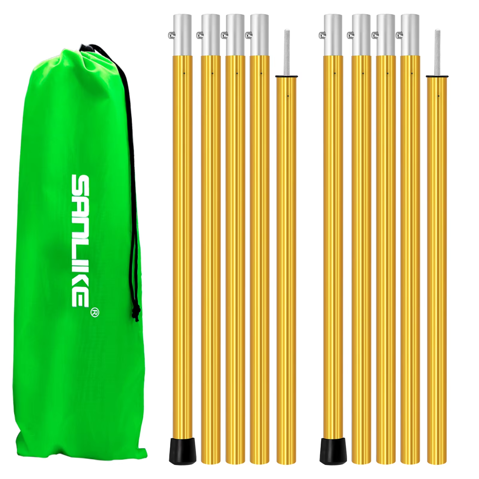 SANLIK 2 Set Tent Poles Aluminum Tarp Poles Easy Adjustable Collapsibl ...