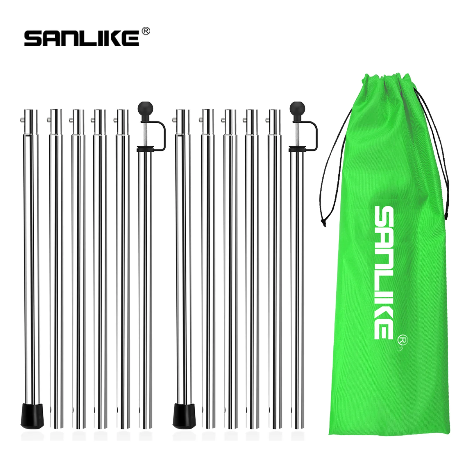 SANLIKE 2 Set Tent Poles Stainless Steel Tarp Rod Adjustable Portable ...